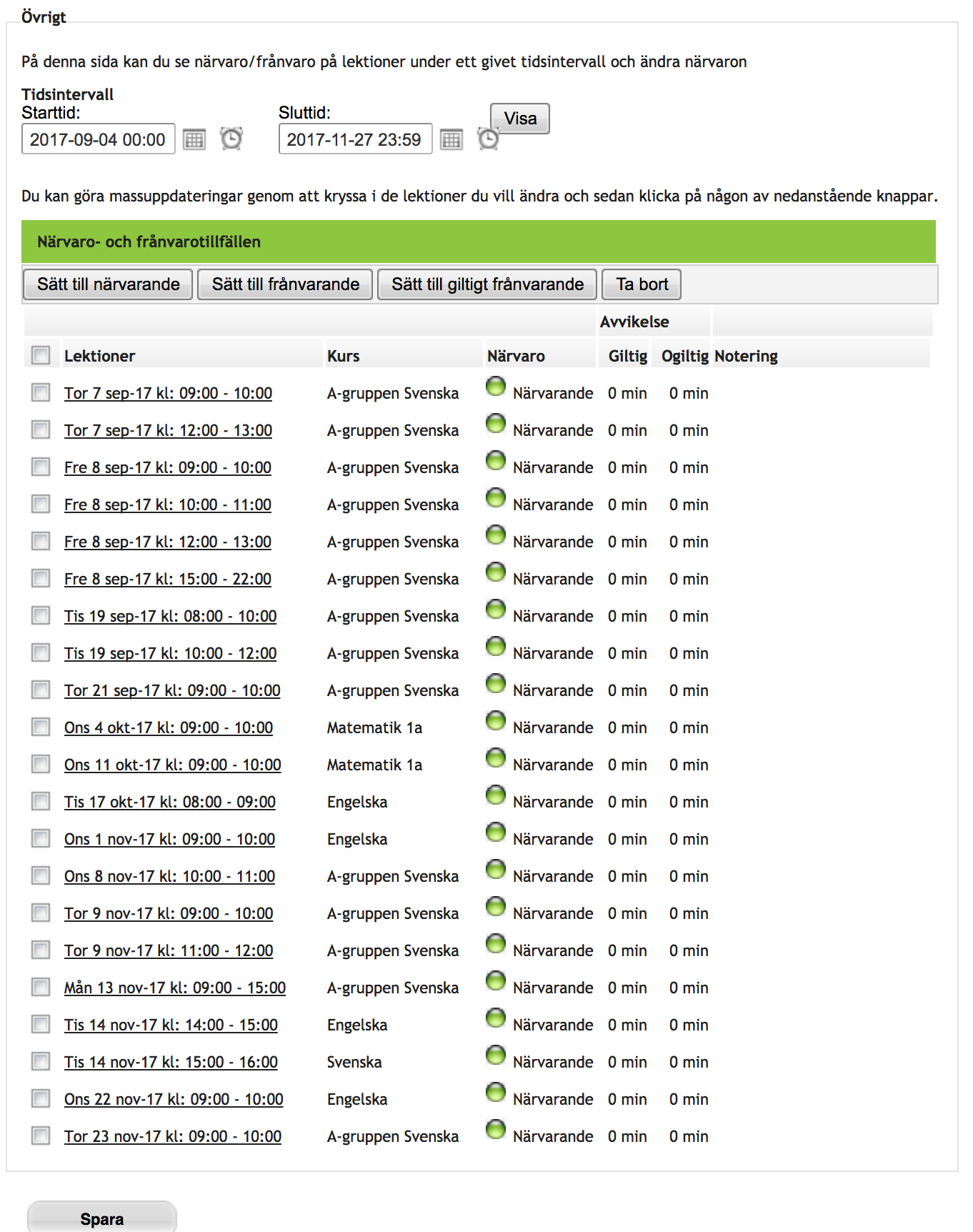 Ändra lektionsnärvaro för en elev – Vklass kunskapsbank