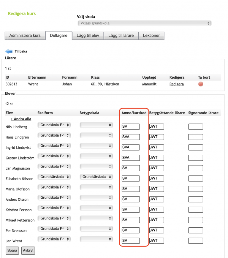 Betygsättning särskoleintegrerad elev eller olika ämneskoder på elever ...