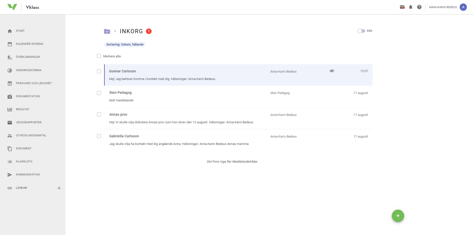Vklass Nya Meddelandefunktion (Vårdnadshavare) – Vklass kunskapsbank