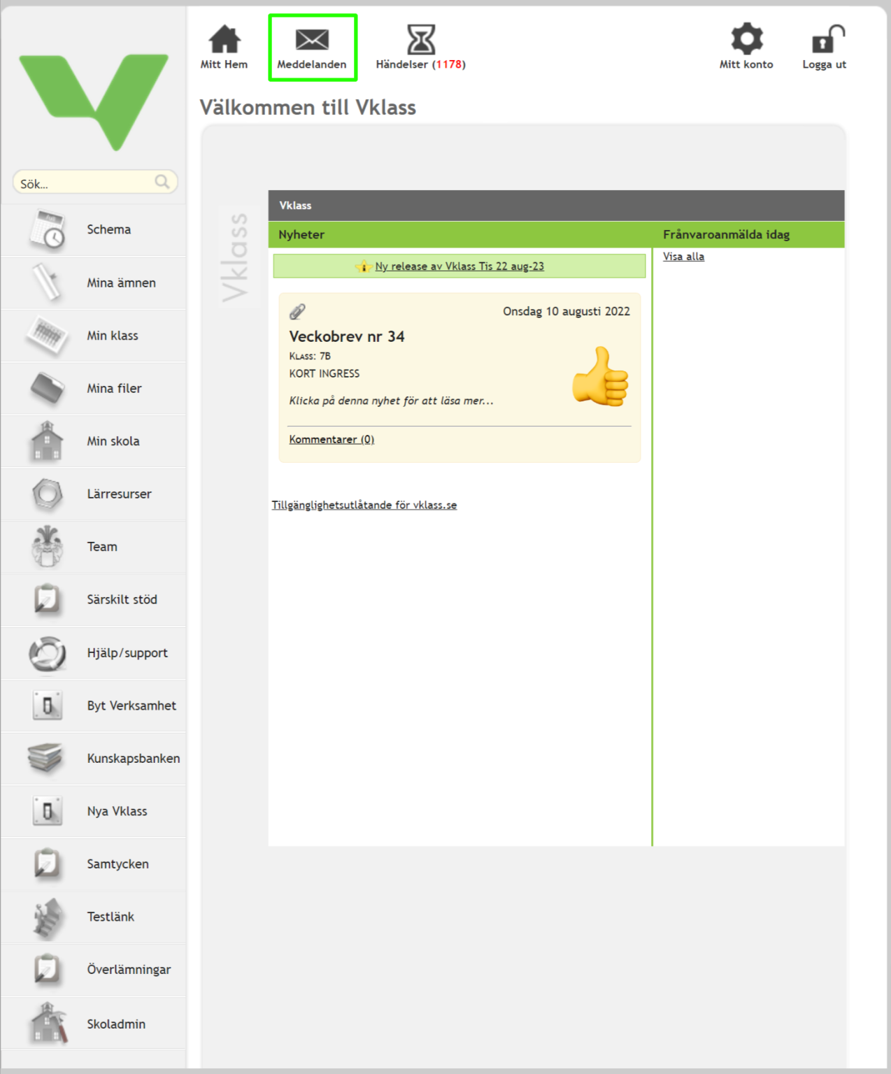 Vklass Nya Meddelandefunktion (Personal) – Vklass kunskapsbank
