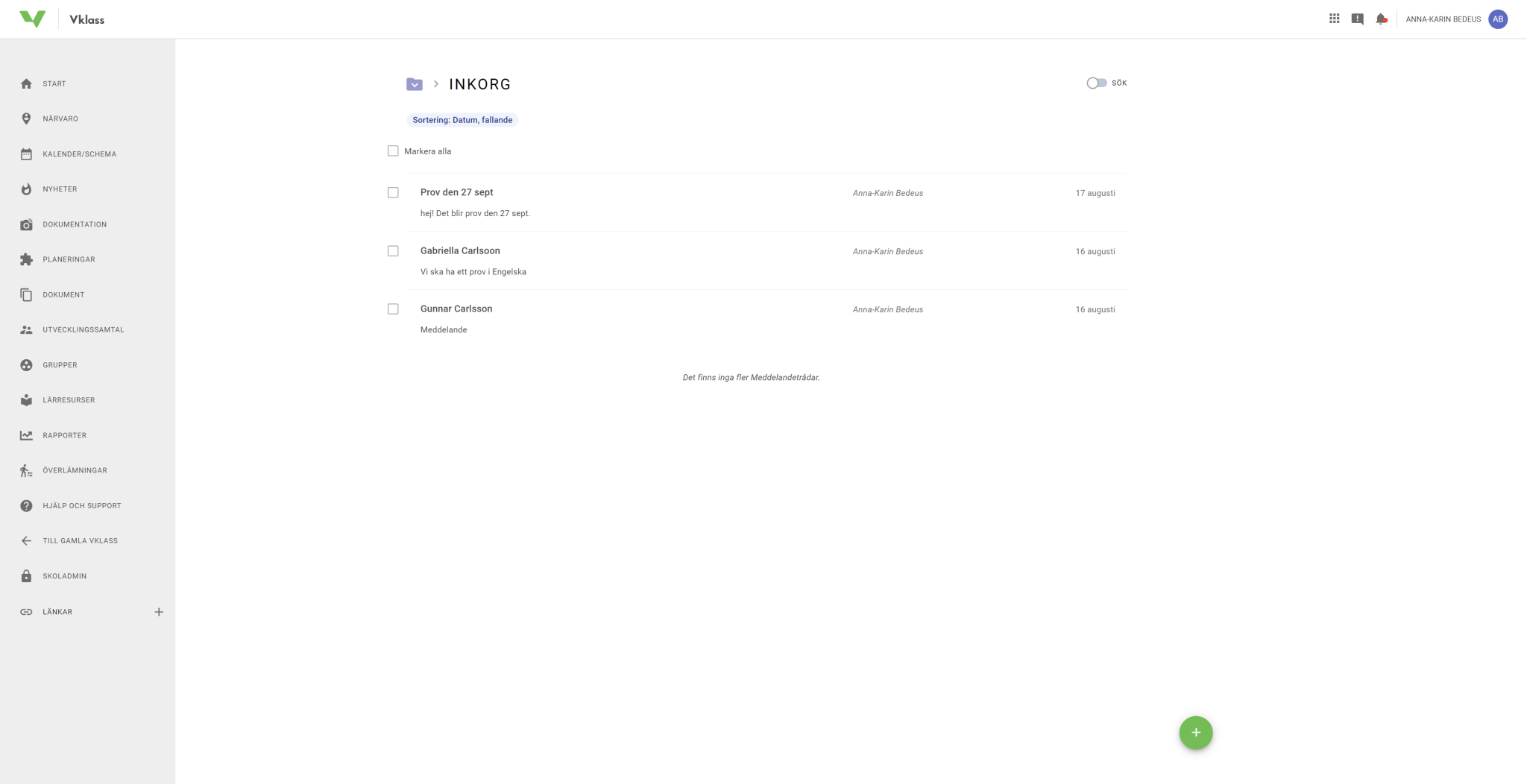 Vklass Nya Meddelandefunktion (Personal) – Vklass kunskapsbank