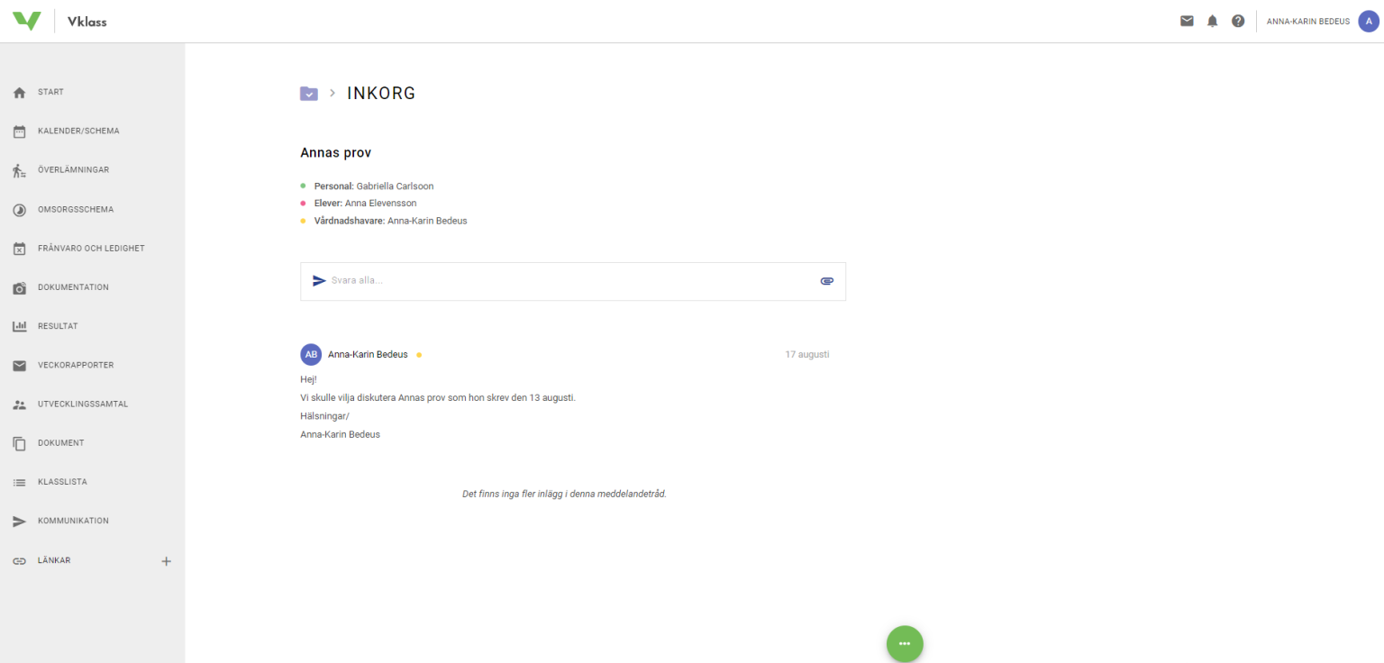 Vklass Nya Meddelandefunktion (Vårdnadshavare) – Vklass kunskapsbank