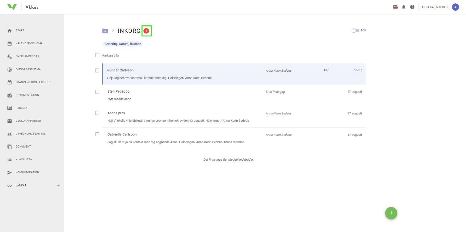 Vklass Nya Meddelandefunktion (Vårdnadshavare) – Vklass kunskapsbank