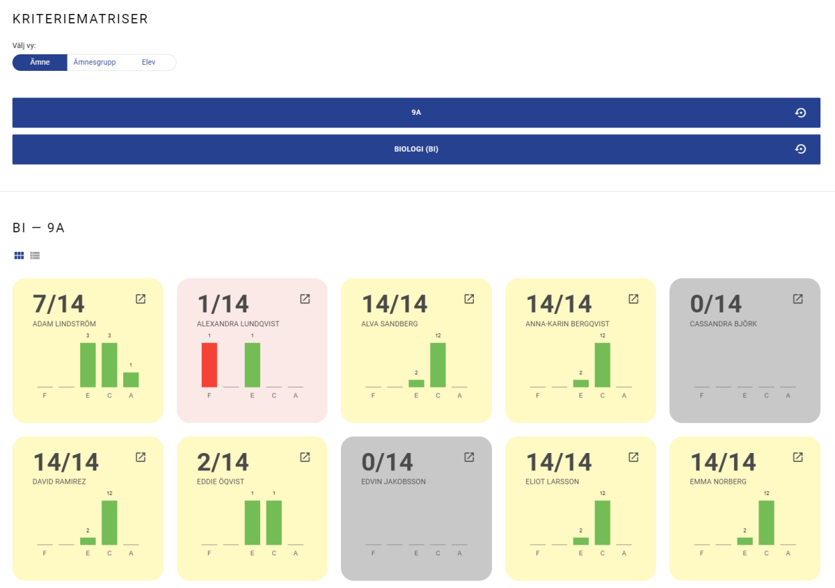 Uppföljning Kriteriematris – Vklass kunskapsbank