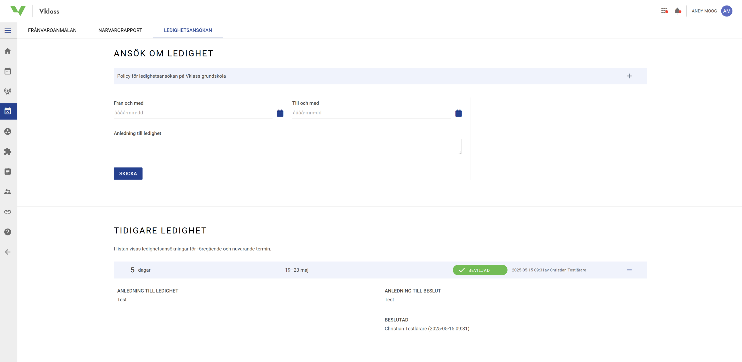 Ledighetsansökan V2 – Vklass kunskapsbank