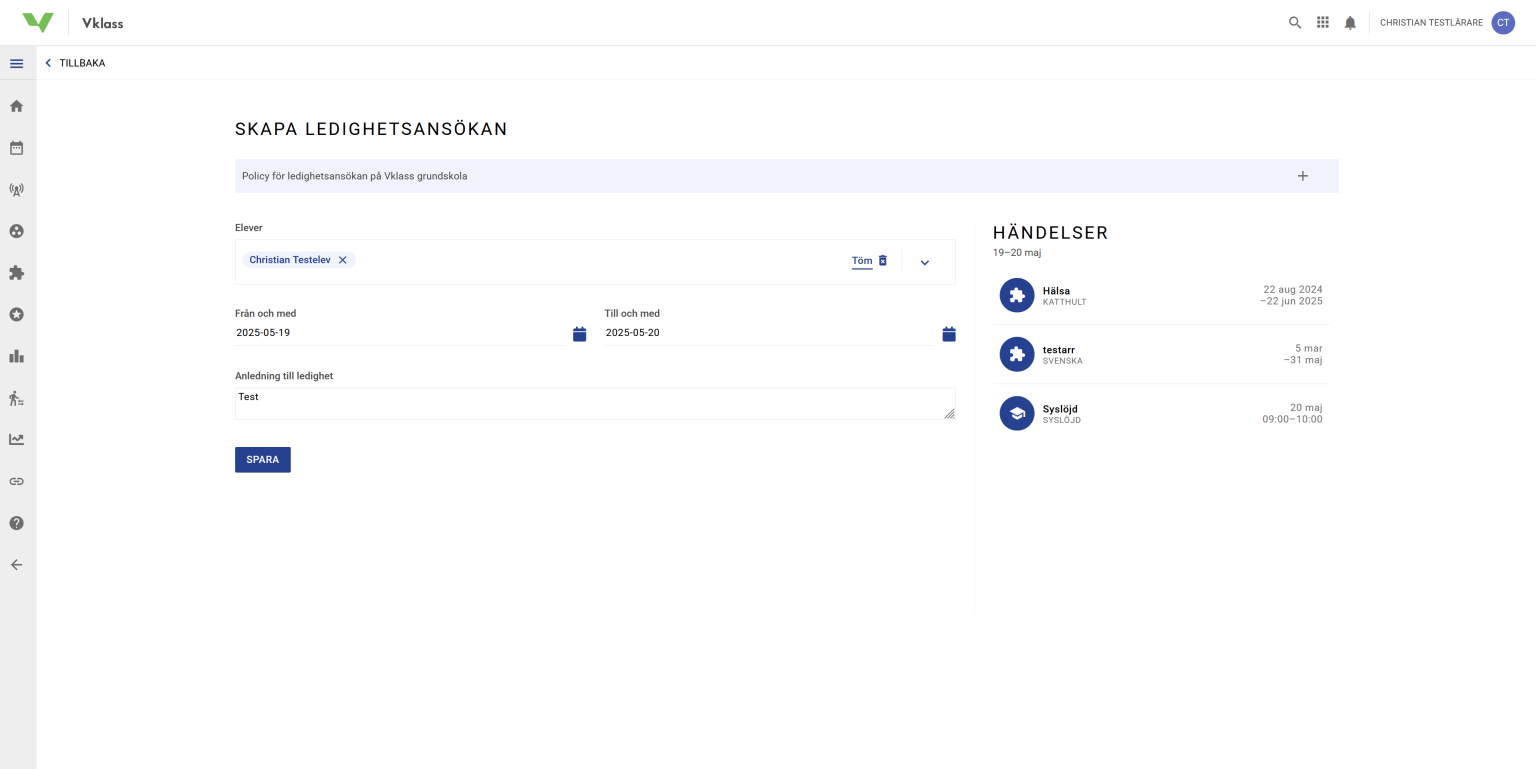 Ledighetsansökan V2 – Vklass kunskapsbank